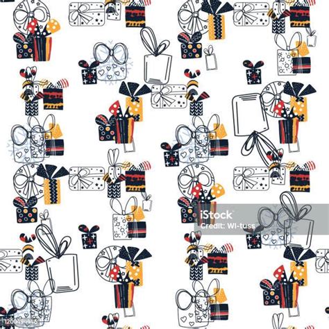 크리스마스 선물 상자 패턴입니다 표면 디자인에 아름 다운 선물 상자입니다 감싸는 아름 다운 스칸디나비아 스타일 선물 기념일에