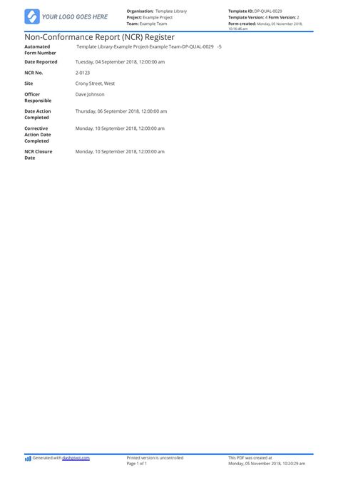 Non Conformance Register Free And Editable Template Better Than Excel