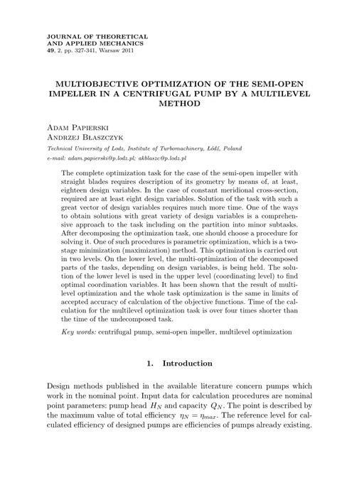 pdf multiobjective optimization of the semi open impeller in a