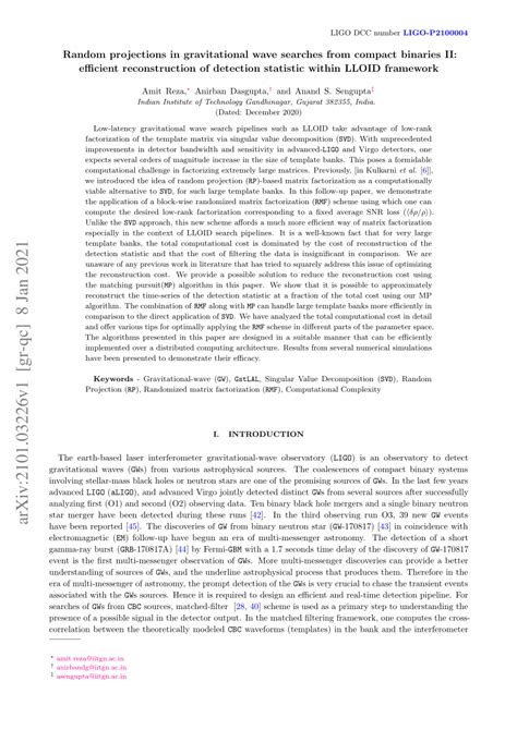 Pdf Random Projections In Gravitational Wave Searches From Compact Binaries Ii Efficient