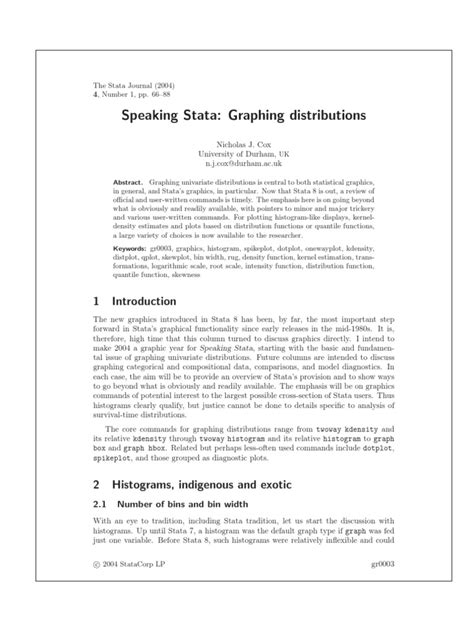 Graphing Distributions A Review Of Options In Stata Pdf Histogram