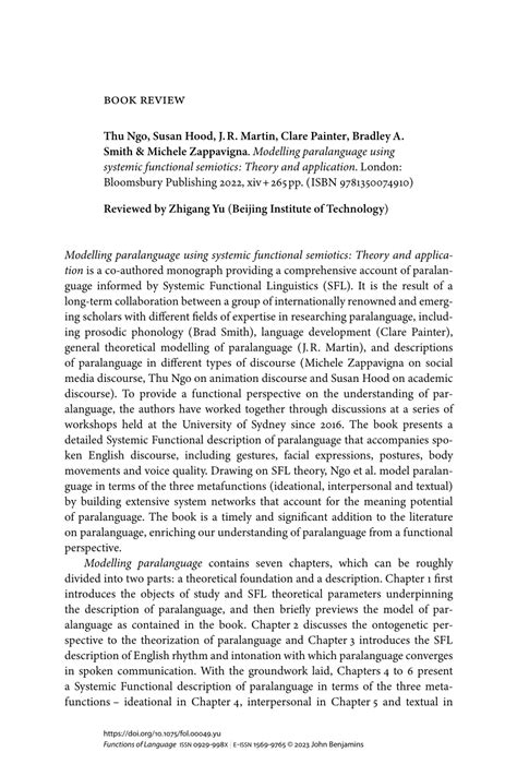 Pdf Review Of Modelling Paralanguage Using Systemic Functional