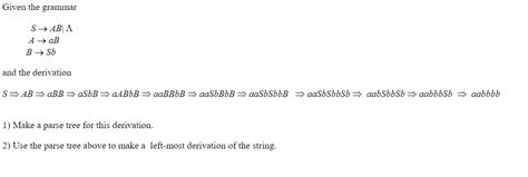 Solved Given the grammar SAB→AB∣Λ→aB→Sb and the derivation | Chegg.com