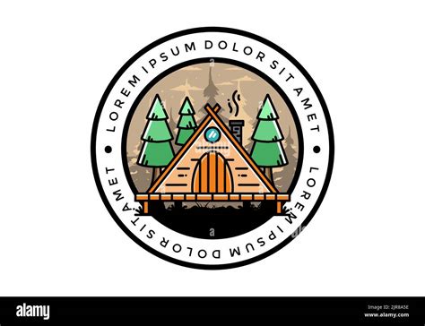 Illustration Design Of A Triangle Wooden Cabin Between Pine Tress Stock