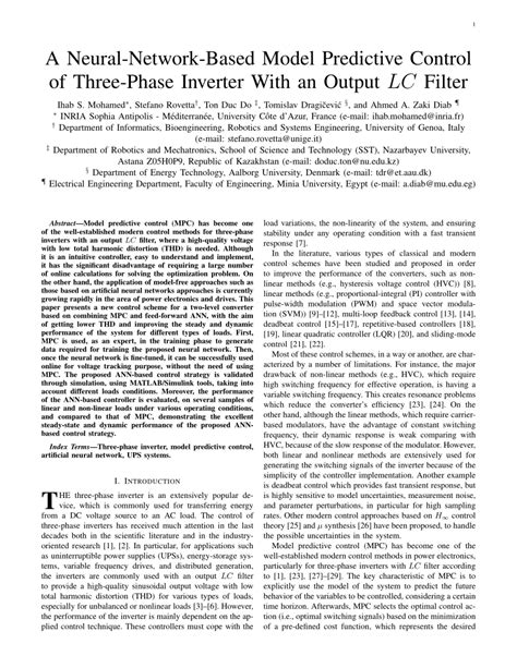 Pdf A Neural Network Based Model Predictive Control Of Three Phase Inverter With An Output Lc