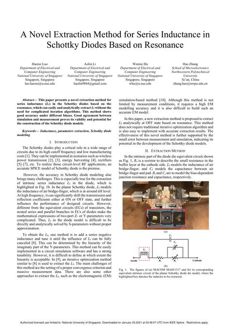 Pdf A Novel Extraction Method For Series Inductance In Schottky Diodes Based On Resonance