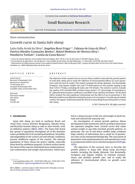 Pdf Growth Curve In Santa Inês Sheep