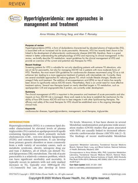 Pdf Hypertriglyceridemia New Approaches In Management And Treatment