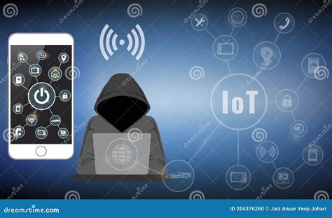 Vector Illustration Of Hacker Attacking Iot Systems Cybersecurity