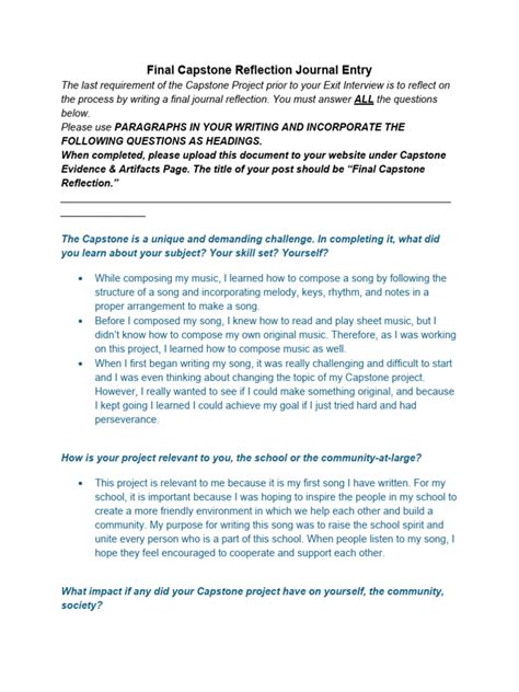 Capstone Final Reflection Pdf Musical Compositions Learning