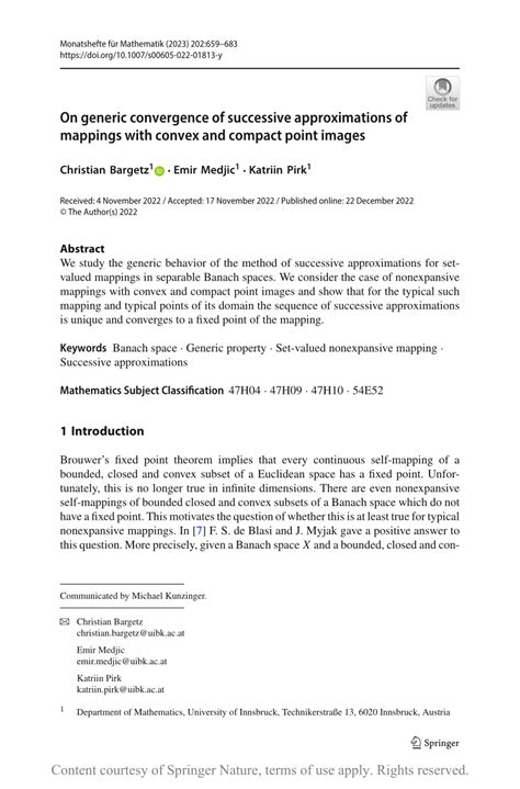Pdf On Generic Convergence Of Successive Approximations Of Mappings With Convex And Compact