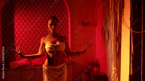 Enigmatic Woman Is Dancing Sexually Oriental Or Arabic Palace Ancient Culture And Tradition
