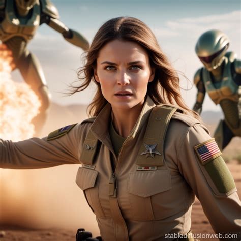 Female Soldier Fighting Off Aliens That Are Tearing Her Uniform Apart