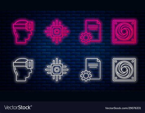 Set Line Processor File Document Virtual Reality Vector Image