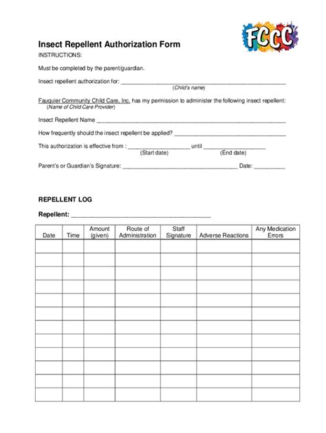 Fillable Online Insect Repellent Authorization Form Fax Email Print Pdffiller