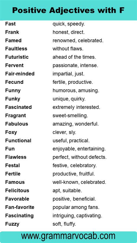 Adjectives F Words To Describe Someone Grammarvocab