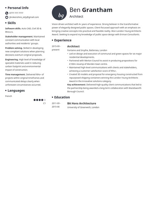 Architecture CV Template Examples For
