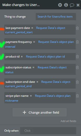 stripe webhook data only partially updated in bubble database need