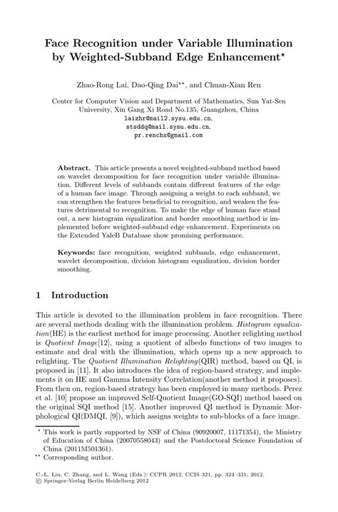 Pdf Face Recognition Under Variable Illumination By Weighted Subband Edge Enhancement