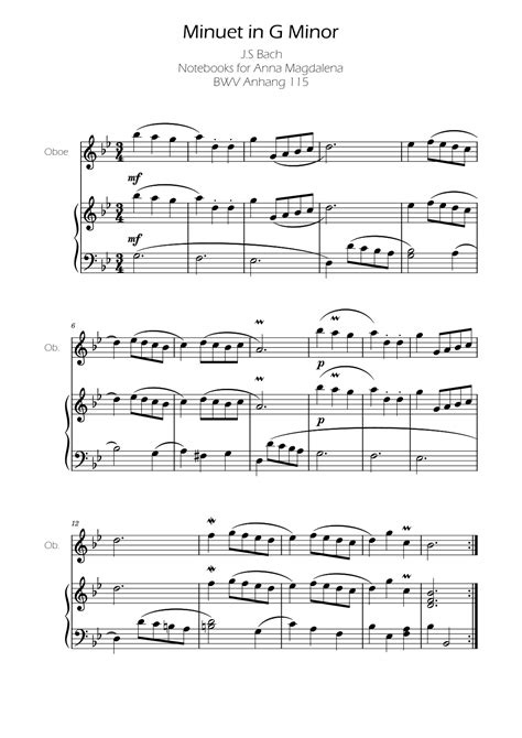 Minuet In G Minor Bwv Anh 115 Bach Oboe Arr Ygor Nunes By