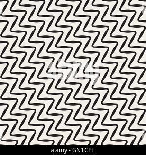 Vector Seamless Black And White Wavy Lines Simple Pattern Abstract Geometric Background Stock