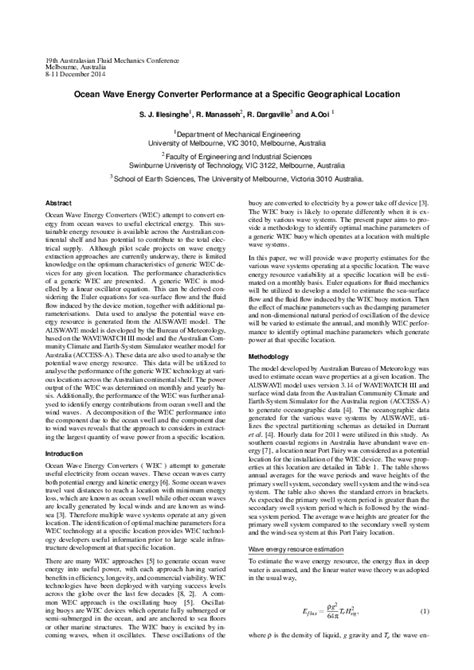 Pdf Ocean Wave Energy Converter Performance At A Specific Geographical Location