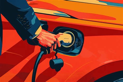 Man Inserts Electric Car Charger Plug Connector Into Orange Car