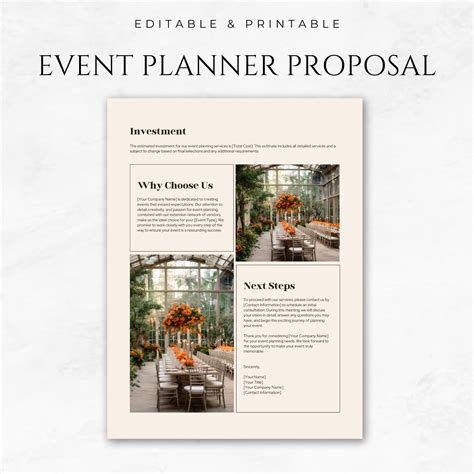 Event Planner Proposal Template Printable Event Planning Template Wedding Planner Proposal