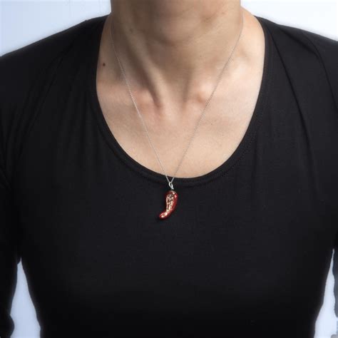Red Hot Chili Pepper Necklace Diamond Tsavorite Garnet Enamel 14 Karat