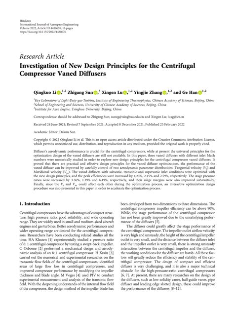 Pdf Investigation Of New Design Principles For The Centrifugal Compressor Vaned Diffusers