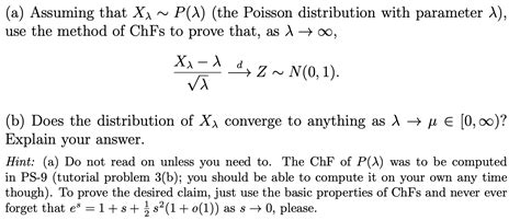 Solved A Assuming That Xλ∼pλ The Poisson Distribution