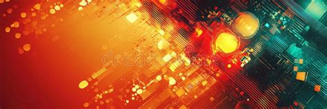 Abstract Technology Background With Glowing Circuit Board Details In Orange And Teal Tones Stock