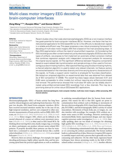 Pdf Multi Class Motor Imagery Eeg Decoding For Brain Computer Interfaces