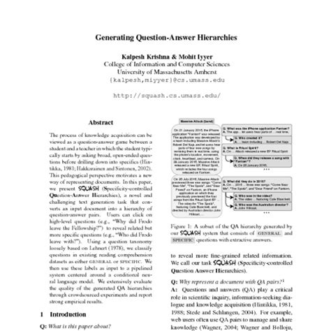 Generating Question Answer Hierarchies Acl Anthology