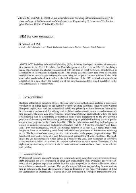 Pdf Bim For Cost Estimation