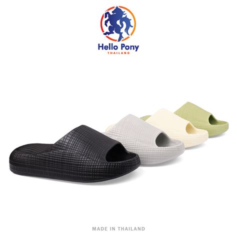Hello Pony รองเท้าแตะ รองเท้าอุ้งเท้าแมว ลายตาราง แฟชั่น Unisex ใส่สบาย