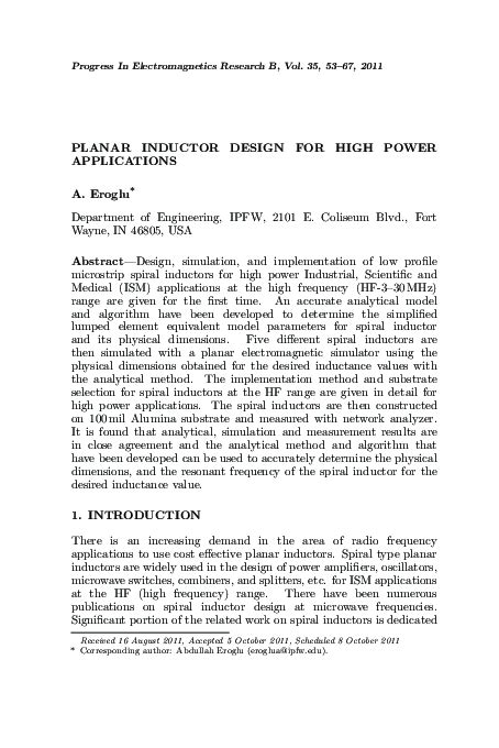 Pdf Planar Inductor Design For High Power Applications