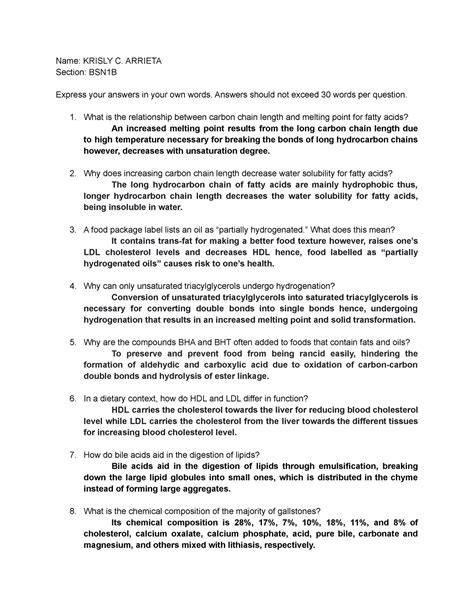 Chy 47 Assignment 2 Name Krisly C Arrieta Section Bsn1b Express Your Answers In Your Own
