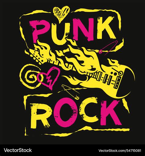 Punk Rock Design With Flames And Musical Elements Vector Image