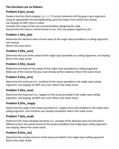 Solved The Functions Are As Follows Problem Prt Array Chegg