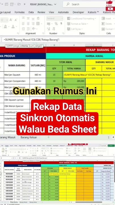 Rumus Sumif Untuk Rekap Data Sinkron Otomatis Excel Shorts