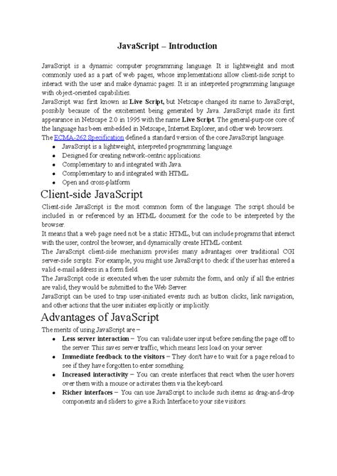 Javascript 101 An Introduction To Dynamic Web Programming Studocu