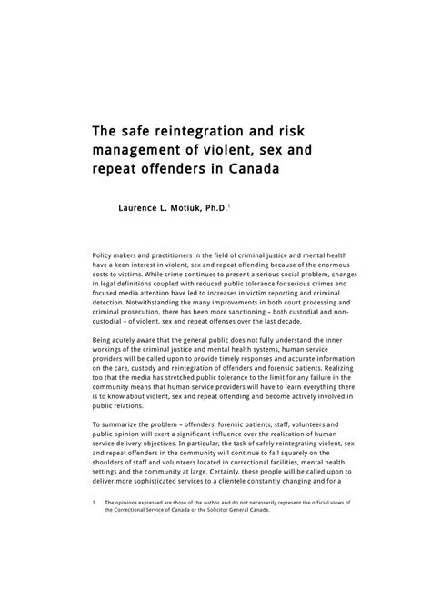 PDF The Safe Reintegration And Risk Management Of Violent Sex And Repeat Offenders In Canada