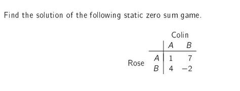 solved find the solution of the following static zero sum
