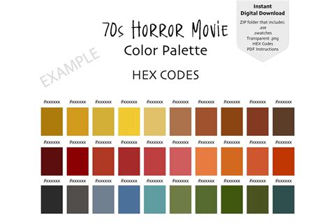70s Horror Movie Procreate And Adobe Digital Color Palette Instant Download Hex Codes