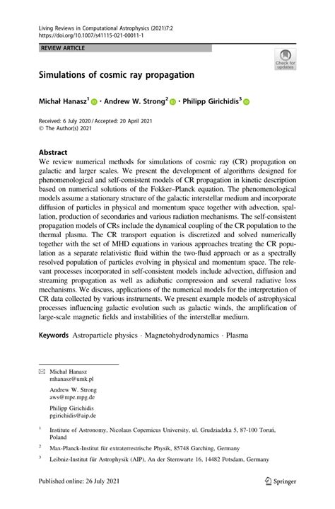 Pdf Simulations Of Cosmic Ray Propagation