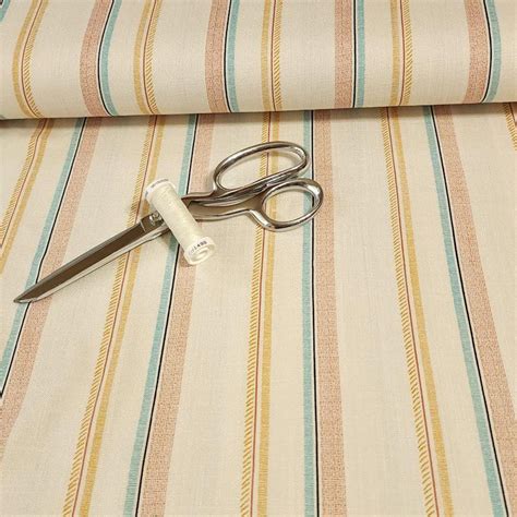 Linen Rayon Blend Fabric Classic Look Striped Linen Yellow Blue Red