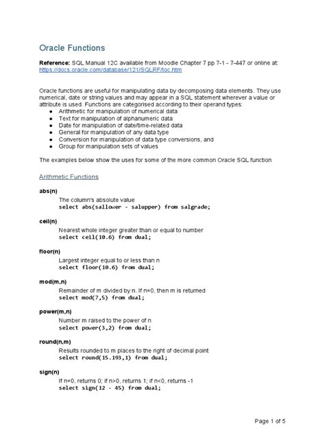 Oracle Sql Functions Pdf Square Root Arithmetic