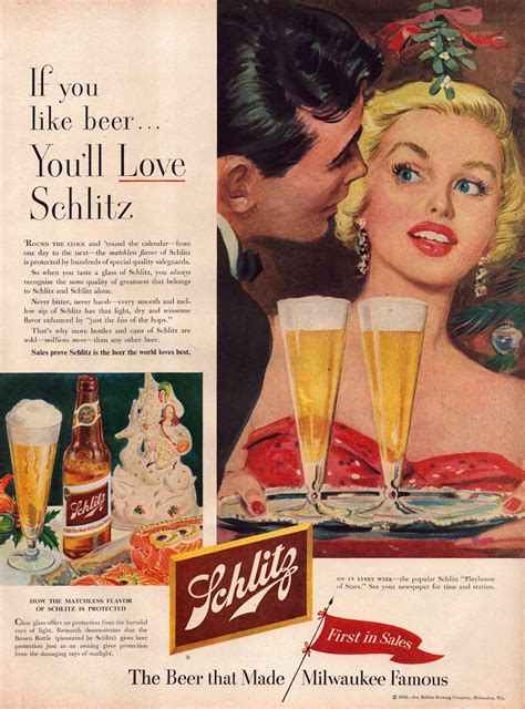 1952 Schlitz Beer Vintage Print Ad Retro Classic Advertisement Bar