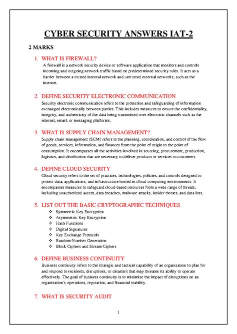 Cyber Security Answers Iat2 Cyber Security Answers Iat 2 2 Marks 1 What Is Firewall A